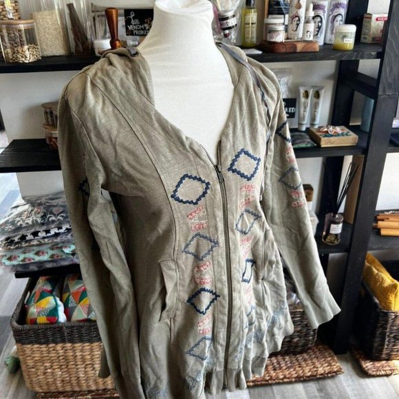 Caite | Tops | Caite Anthropologie Embroidered Hoodie Top Zip Up Jacket ...